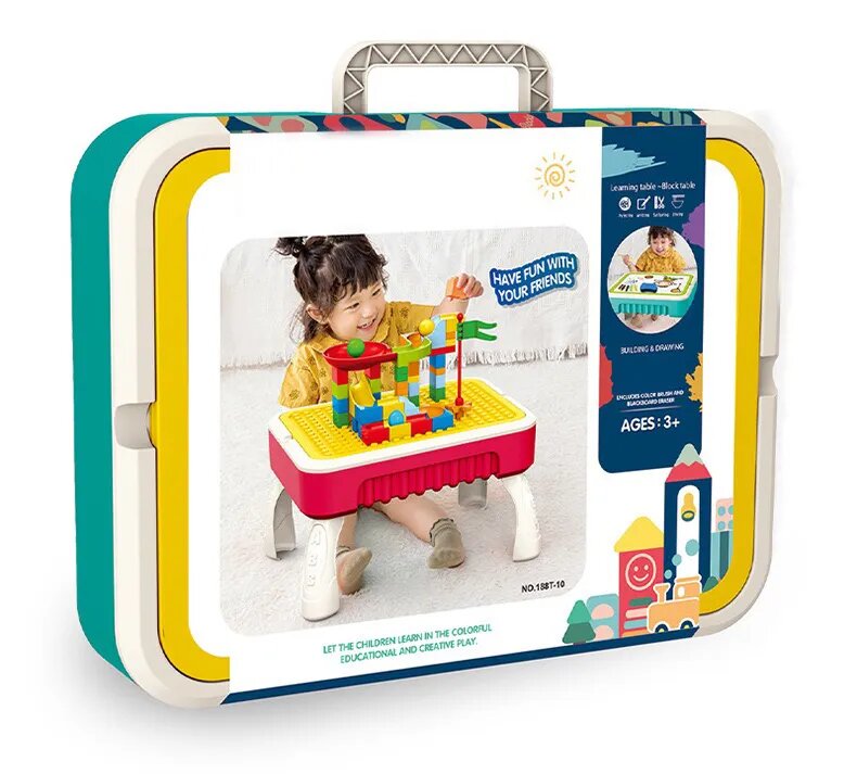 FENG NENG Стол для конструирования 4 в 1: конструктор динамический, рисование, пластина, хранение/ конструктор для малышей с крупными деталями 58 ltnfktq / детский конструктор 188T-10