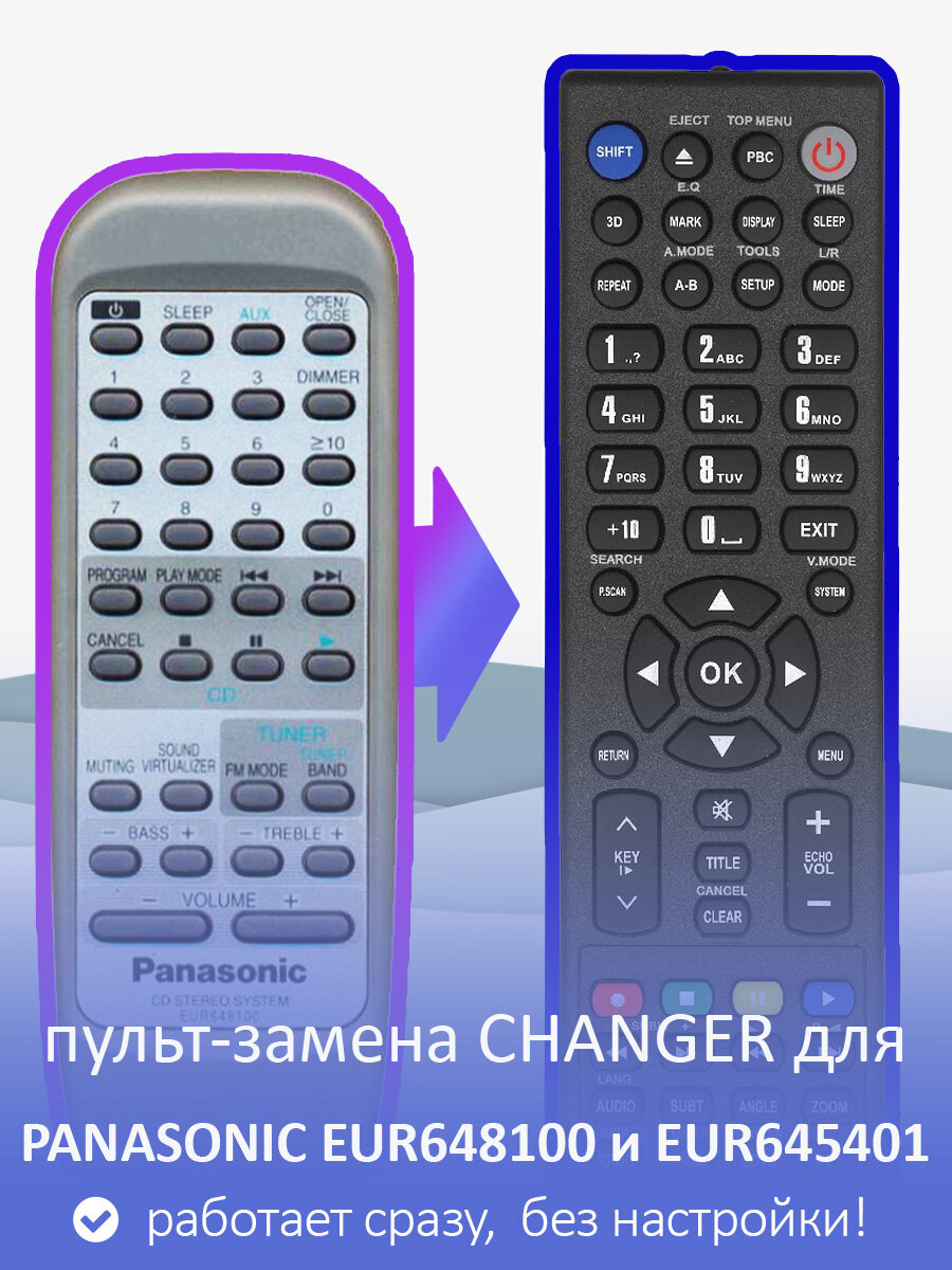 Пульт-замена для PANASONIC EUR648100 и EUR645401
