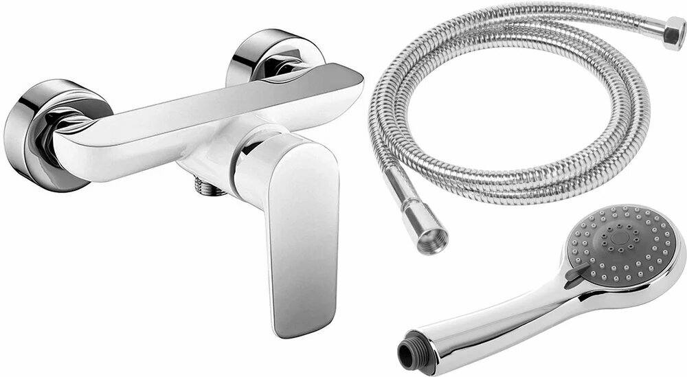 Смеситель для душа Kaiser Atrio 60077 с душевым гарнитуром, хром, белый, глянцевый, настенный, латунный, однорычажный, смеситель для ванны с душем