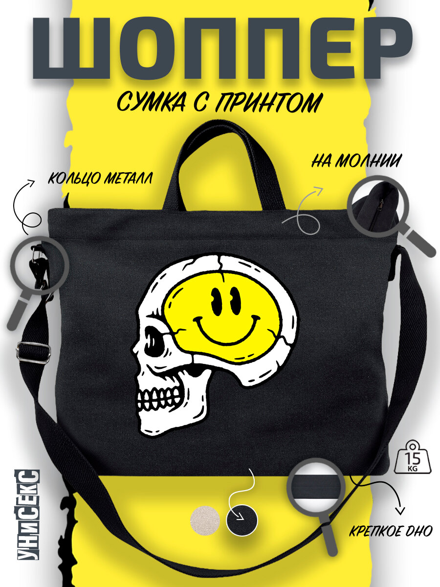 Сумка  шоппер y2k через плечо с черепом