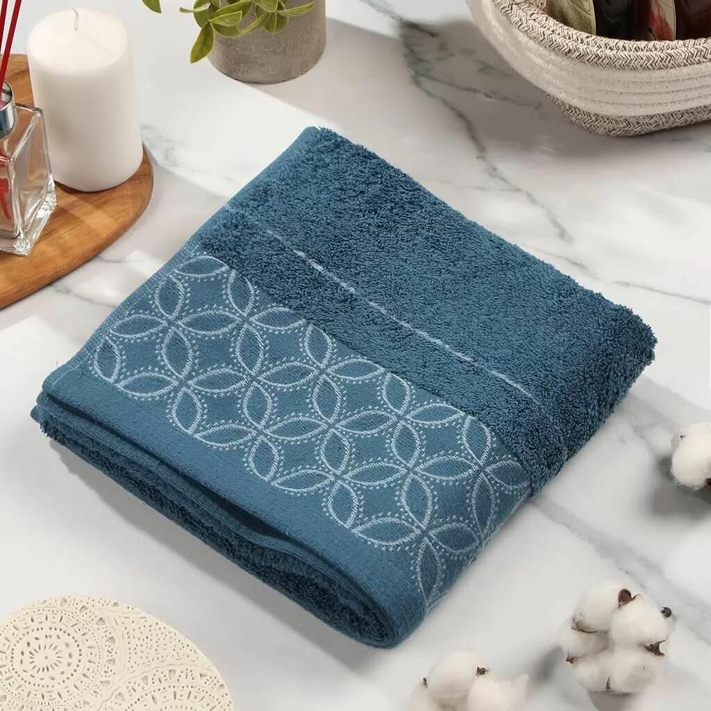 Банное полотенце Silvano "Фелиция", 50х90 см, 100% хлопок, 550 г/м2, синее, Узбекистан