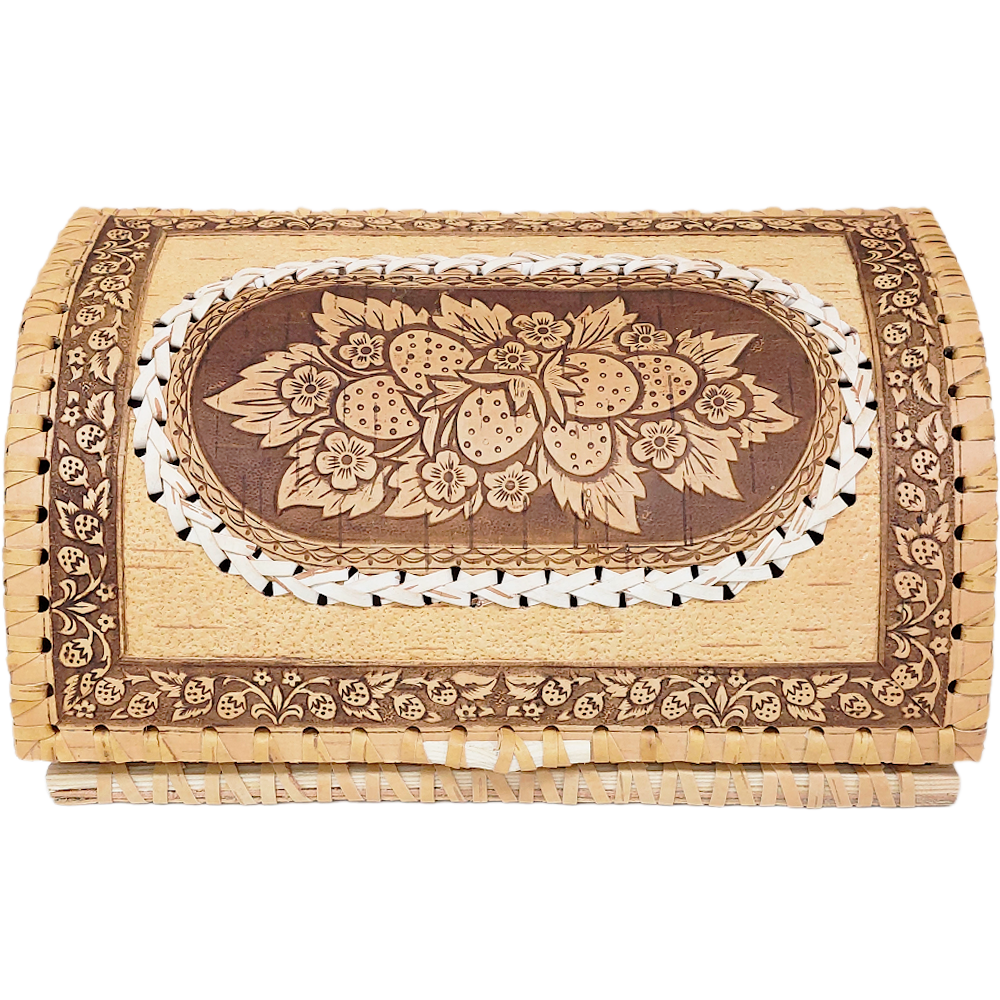 Хлебница из бересты ручной работы "Клубника"