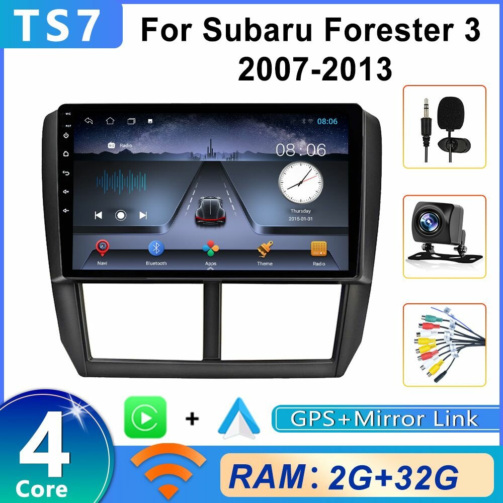 TS7 2+32G Штатная магнитола для Subaru Forester 3 SH/Subaru Impreza GH GE/Субару Форестер/Субару Импреза 2 din Carplay WiFi Bluetooth Andoird Auto