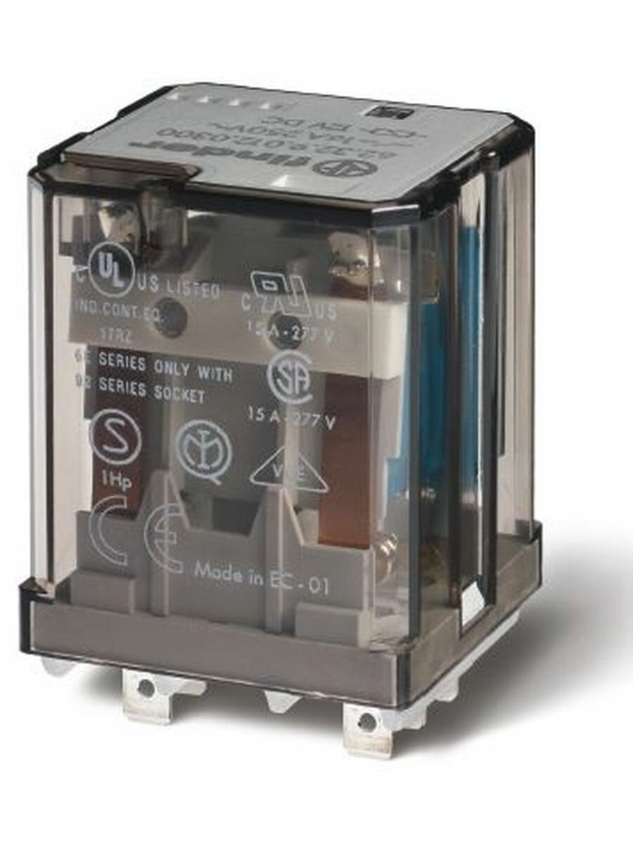 Finder Силовое электромеханическое реле; монтаж в розетку или наконечники Faston 187 (4.8х0.5мм); 3NO 16A; контакты AgCdO (зазор 3мм); катушка 110В