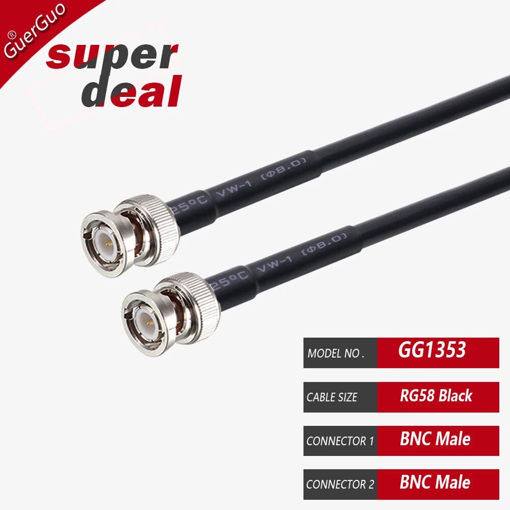 Водонепроницаемый коаксиальный кабель BNC-BNC RG58 GuerGuo 50CM, BNC M to BNC M