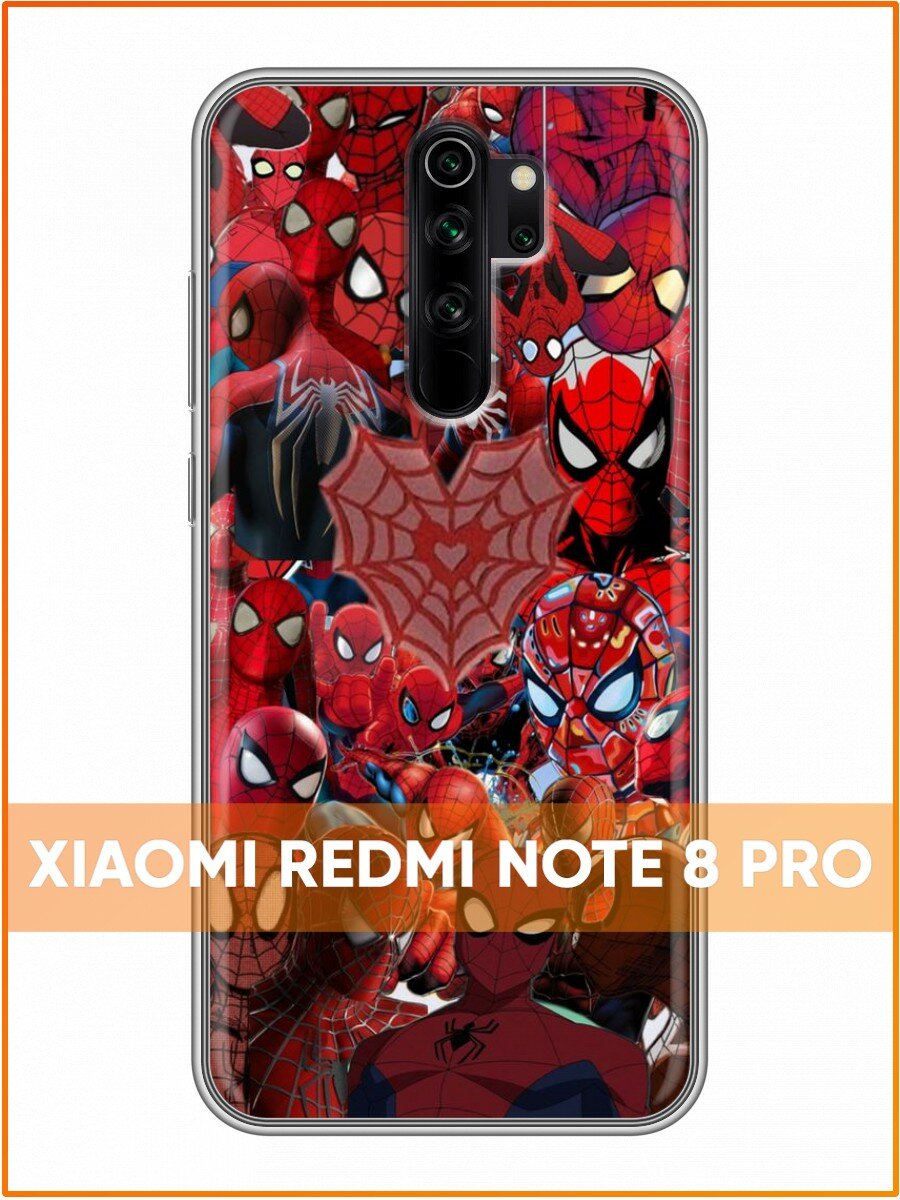 Чехол для Xiaomi RedMi Note 8 Pro с принтом для мальчиков Человек паук фон (Сяоми Редми Ноут 8 Про)