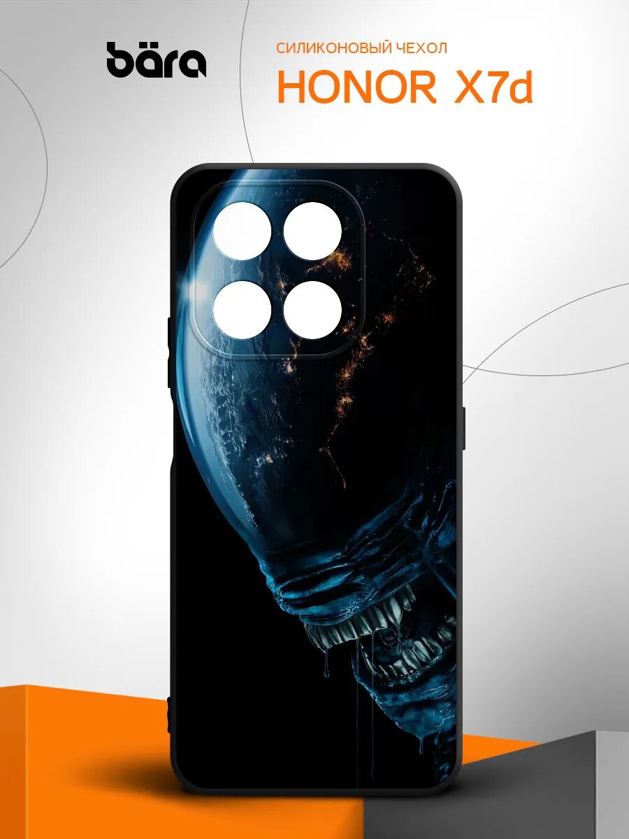 Чехол на Honor X7d / Хонор Х7д накладка, черный, силиконовый с картинкой
