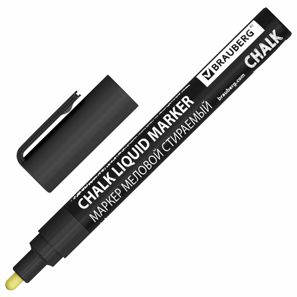 Маркер меловой CHALK LIQUID MARKER, черный, 3 мм, стираемый, BRAUBERG "CHALK", 152600, 152600