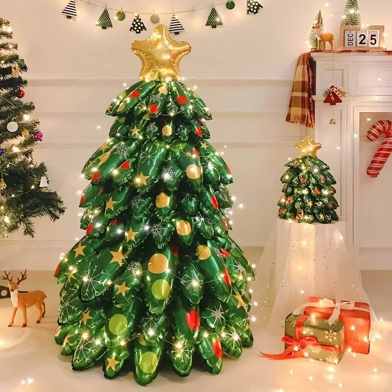 Рождественская стоячая елка на воздушном шареЗеленая Большая елка+маленькая елка80*130+38*25+3метровая световая гирлянда