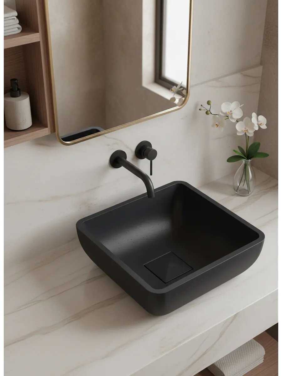 Раковина Uperwood Florida, накладная, квадратный, черный, 30х30 см