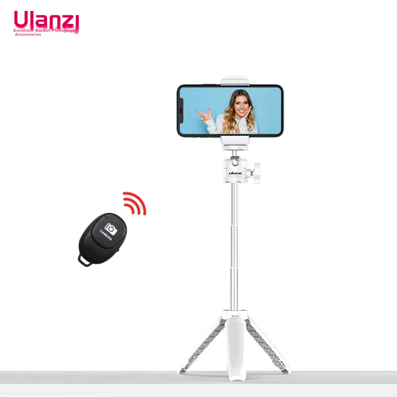 Ulanzi Mobile Phone Live Streaming Bluetooth Kit (White), Mini Portable Tripod, Desktop Stand, Live Streaming Vlog Extension Selfie Stick, Universal for Mirrorless G7X3 Camera And Smartphone