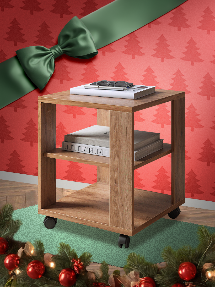 Столик журнальный "Куб" на колесиках, без стекла, цвет дуб крафт табачный, 450 х 490 мм.