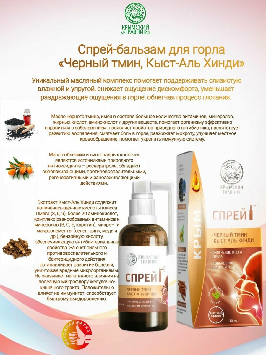 Спрей-бальзам для горла Черный тмин, Кыст-Аль Хинди