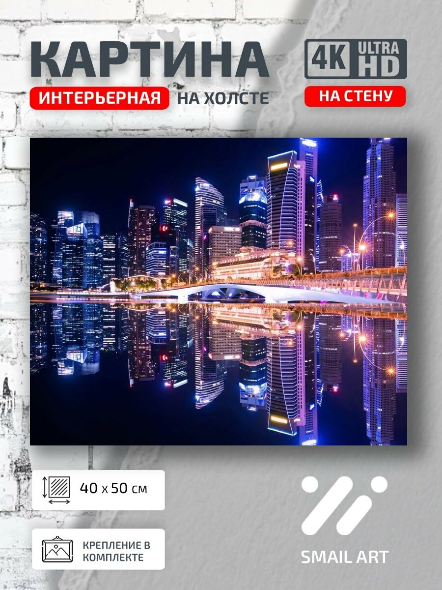 Картина на холсте интерьерная 40 на 50 на стену ночной город для студии атмосфера