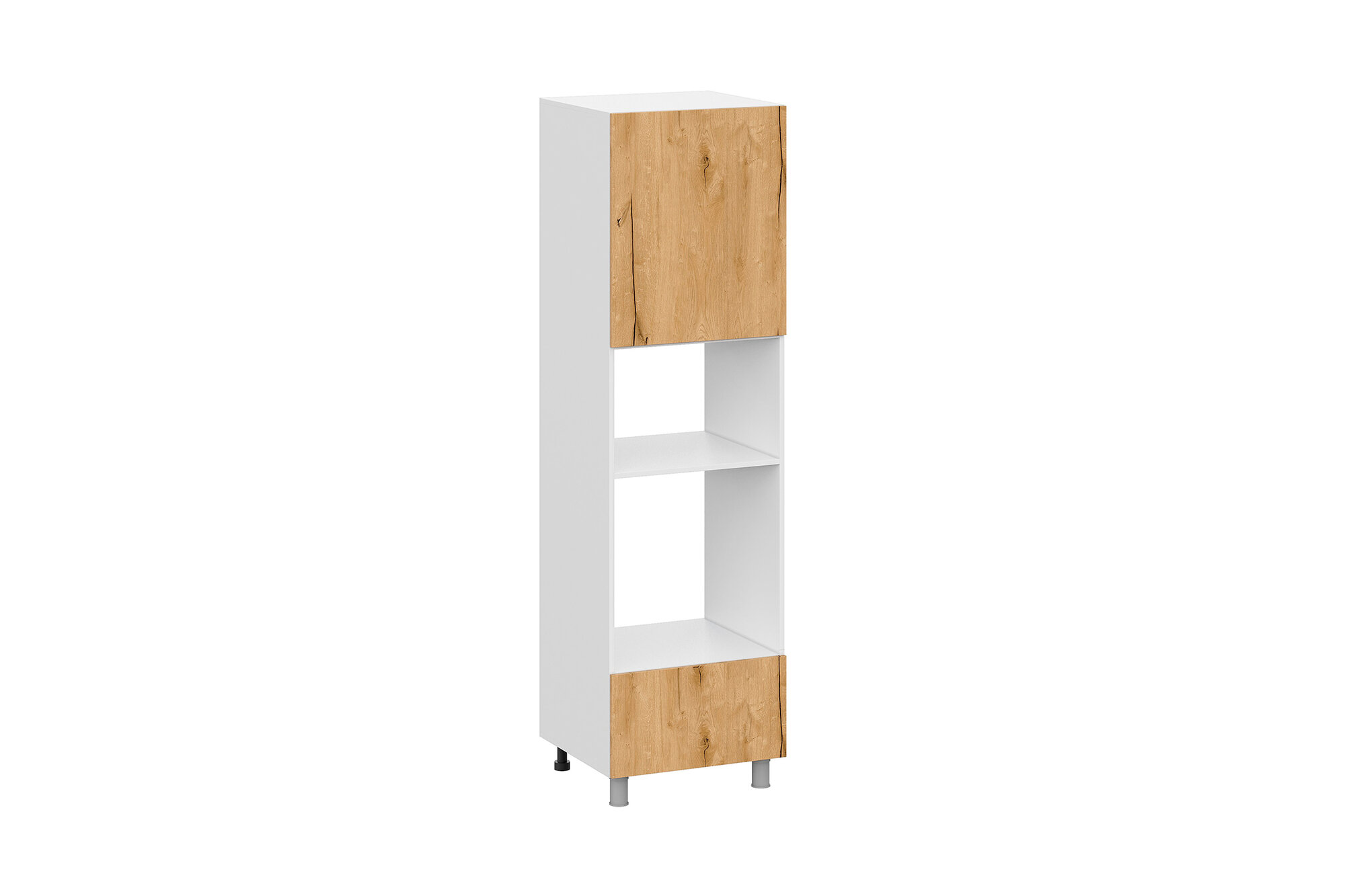 Шкаф-пенал с нишей под духовку и микроволновку Нонтон Монора, 60х56.2х214 см, белый / сердце дуба