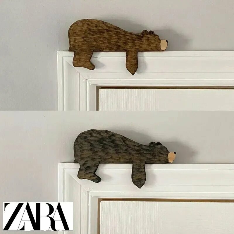 Животное бурый медведь деревянное украшение верхней части двери, креативное украшение дверной рамы, 16*9* 2 см 2 шт.