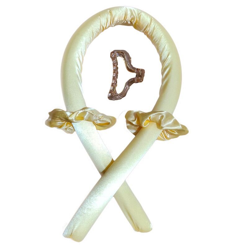 Универсальный женский и девочковый шелковый лента для завивки волос для красивых без нагрева волн желтый комплект 4 шт (1 заколка