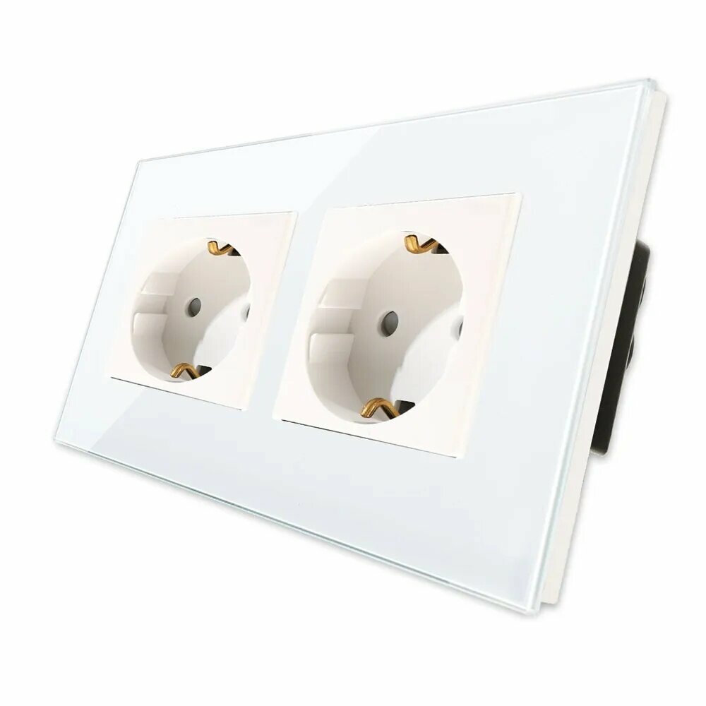 Розетка двойная встраиваемая,2 поста,16А 250В, Стеклянные рамы, Белый,157mm