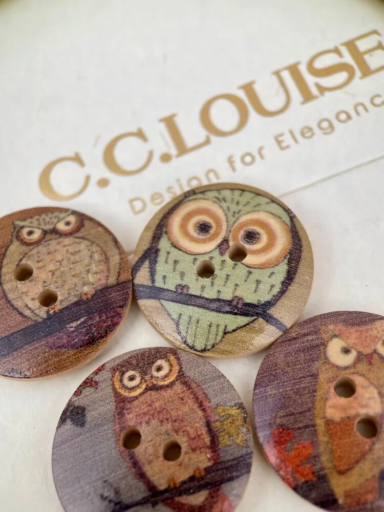 12 шт. 25 мм декоративные деревянные пуговицы с рисунками мультяшных сов для украшения резинок для волос домашнего текстиля и детской одежды