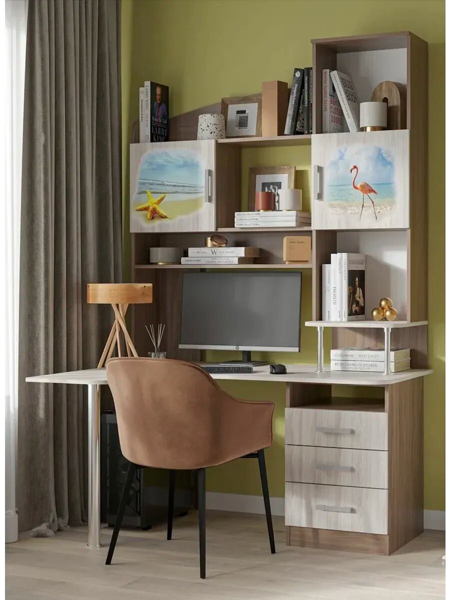 Стол компьютерный №3 угловой , с надстройкой, с ящиками, ЛДСП, цвет ясень шимо светлый/тёмный