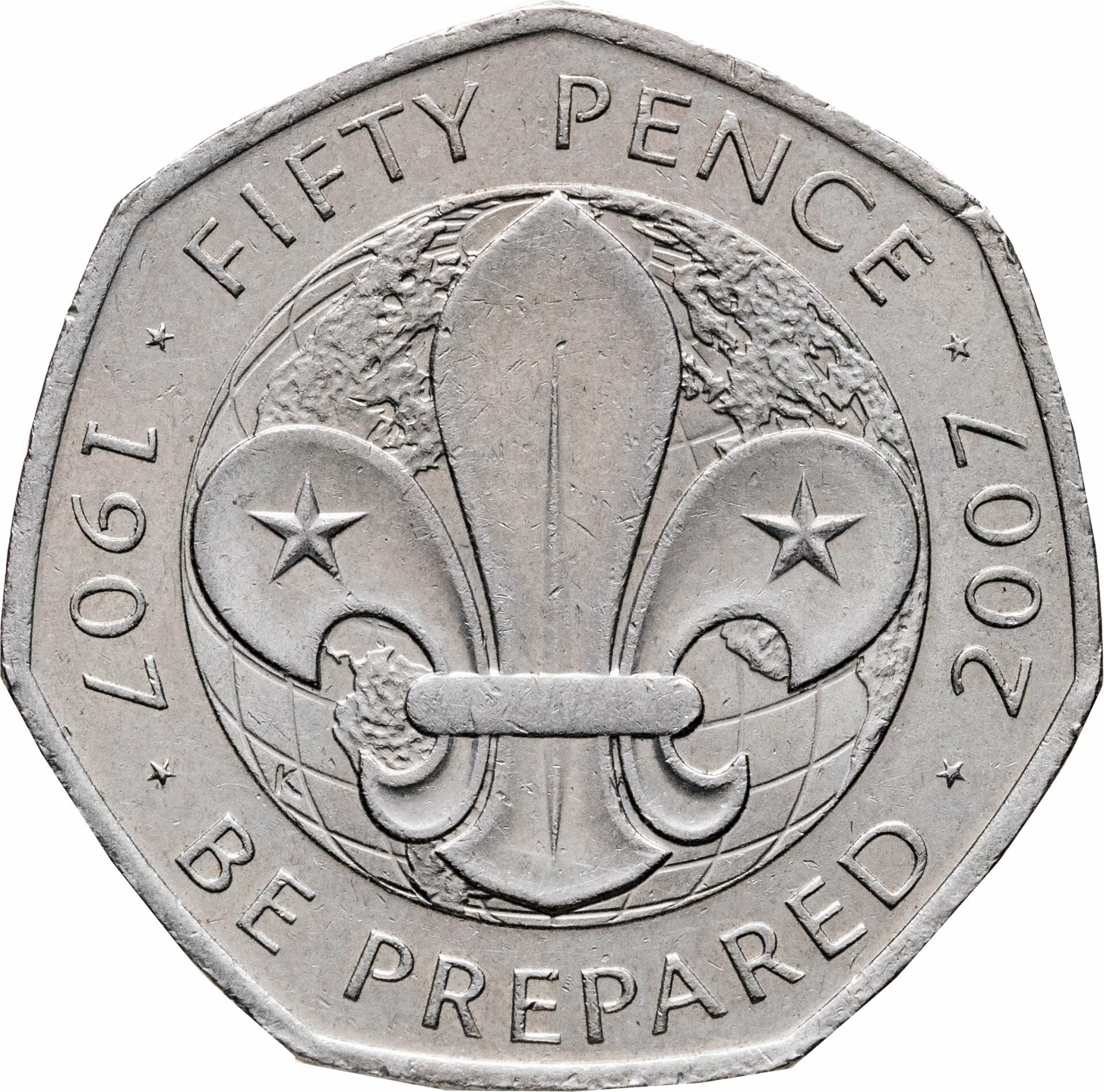 Великобритания 50 пенсов 2007 "100 лет со дня основания Скаутского движения", Мельхиор медь-никель, в сохранности AU