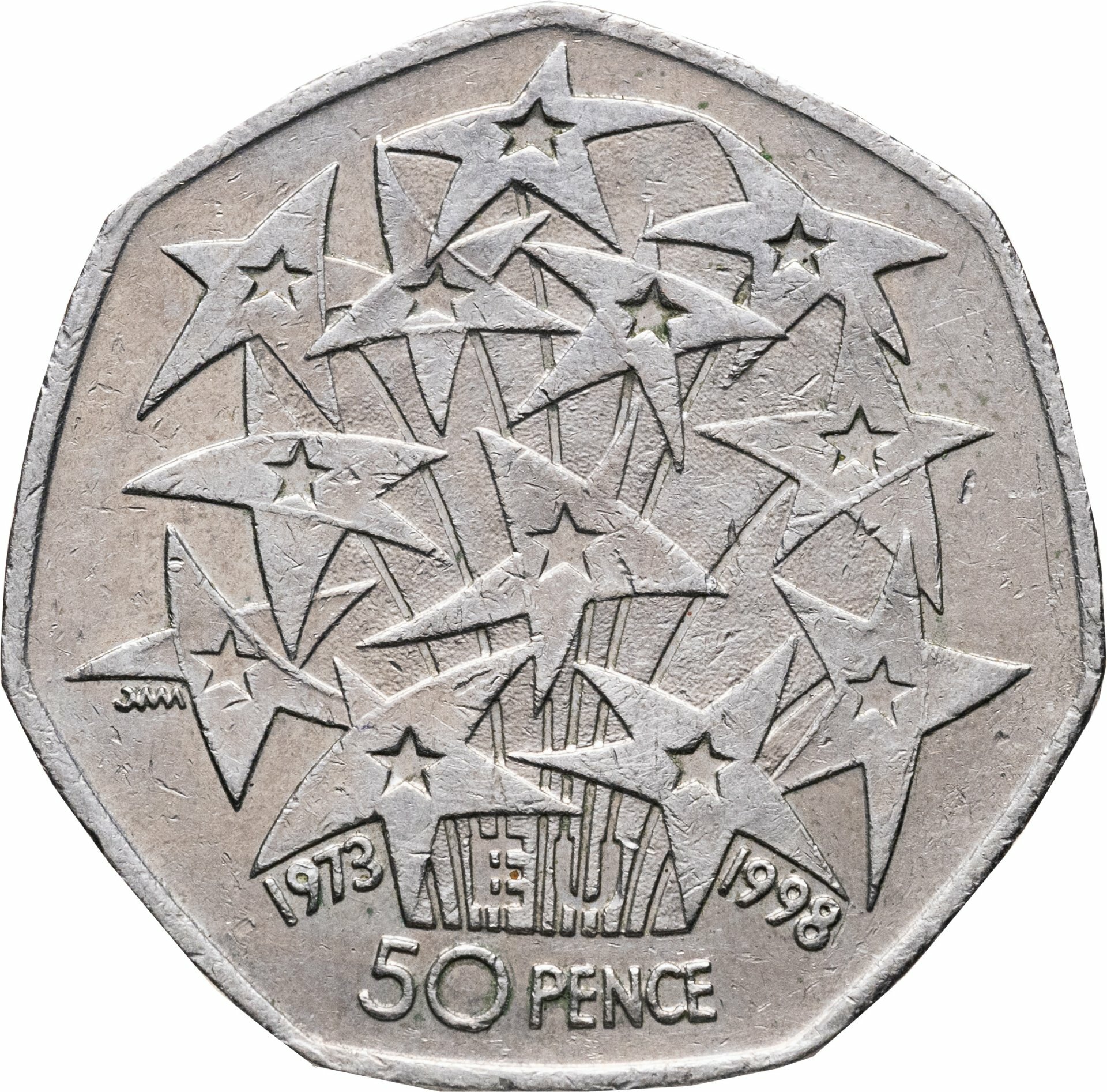 Великобритания 50 пенсов 1998 "25-летие членства в Европейском Союзе", Мельхиор медь-никель, в сохранности XF