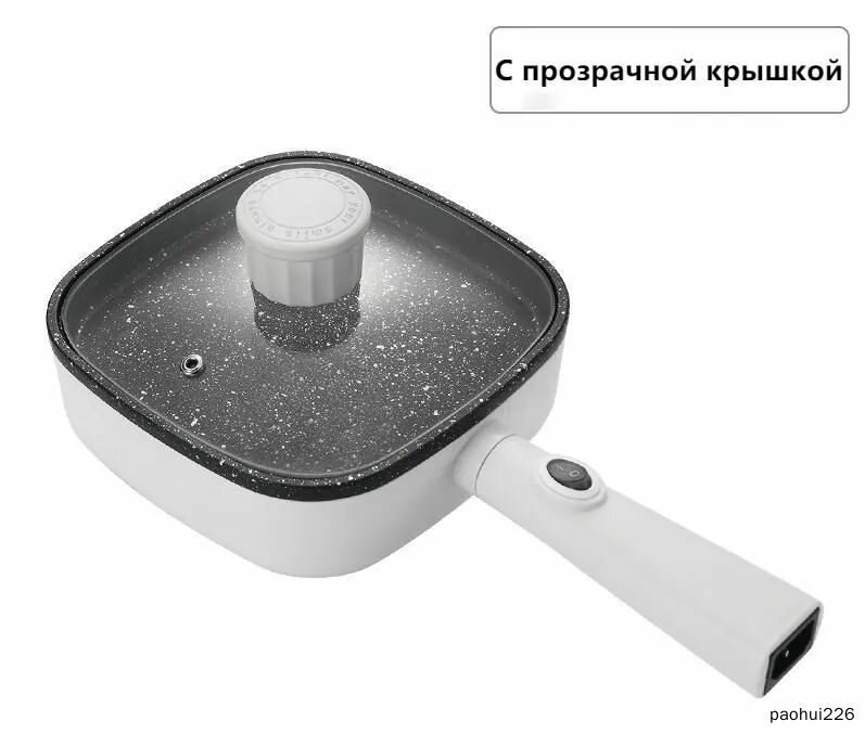 Электросковорода квадратная с крышкой многофункциональная для приготовления оладий, яичницы, завтрака с ячейками