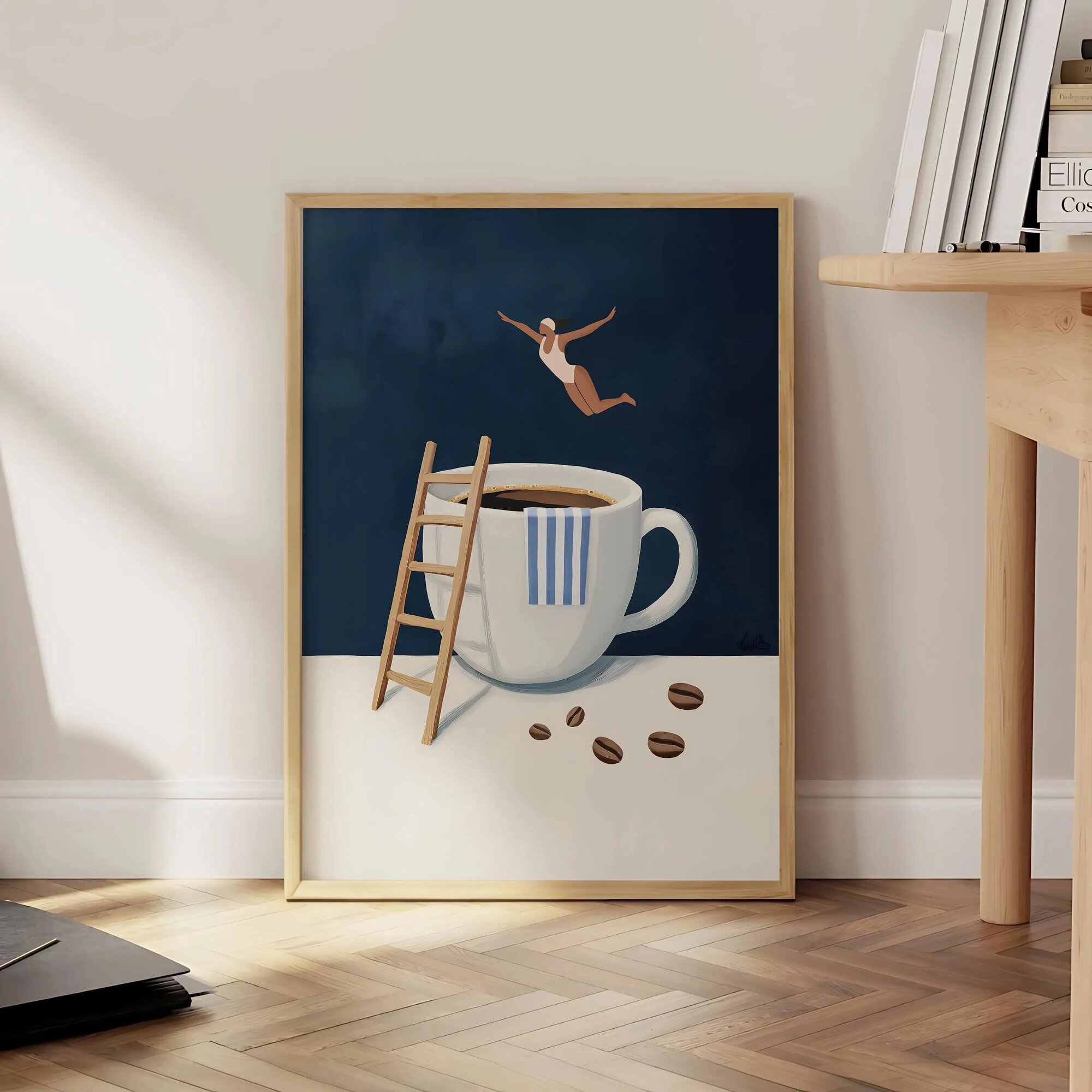 Абстрактный постер «Кофейный Дайвер» на холсте Синий, CT10386-3, 50X70cm No Frame