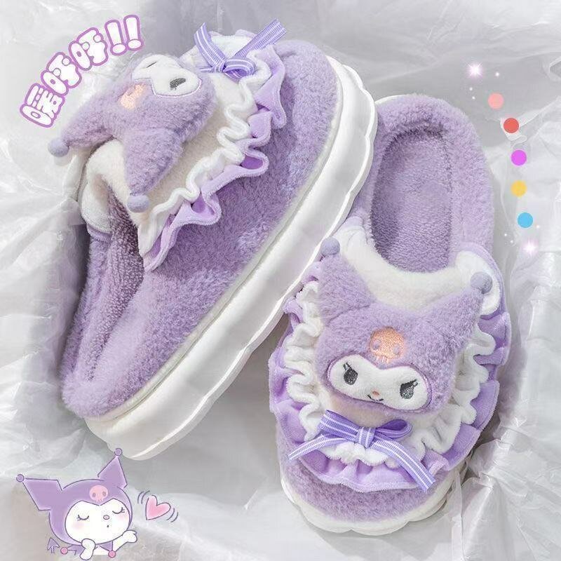 MINISO плюшевые тапочки Sanrio Hello Kitty Kuromi Melody Cinnamonroll женские, 38-39, фиолетовый