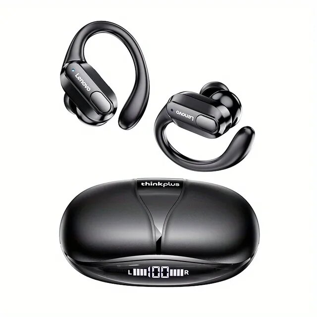 Беспроводные Bluetooth-наушники Lenovo XT80 с разъемом 5,3 мм, микрофоном, кнопочным управлением, шумоподавлением, заушным креплением и водонепроницаемостью.