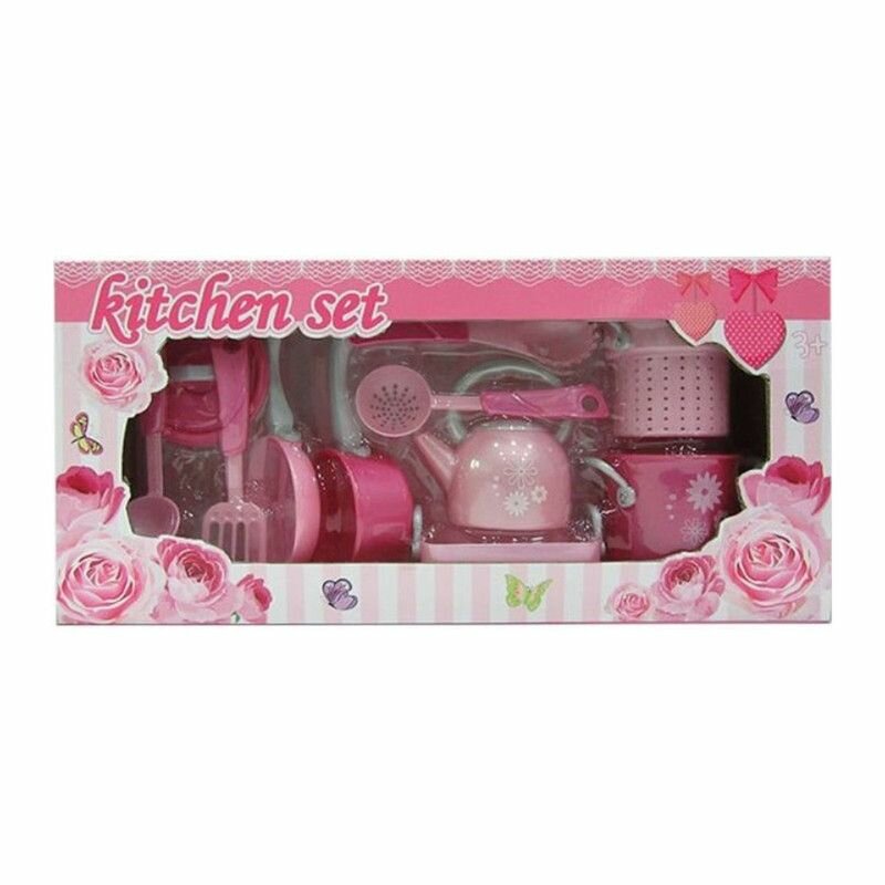Набор посуды детский КНР Ромашки, 11 пластиковых предметов, розовый, в коробке