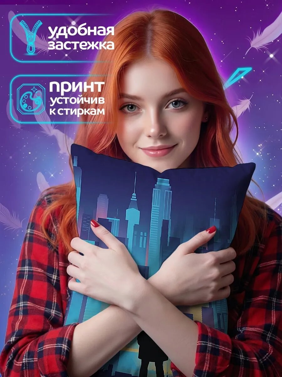 Подушка дакимакура Девушка в неоновом городе — фото 1