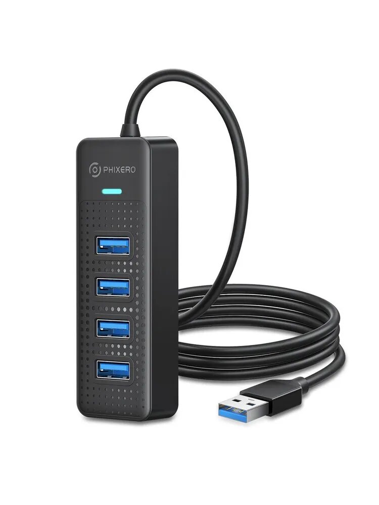 PHIXERO USB-хаб на 4 портов 3.0, 5 Гбит/с, с питанием Type-C и кабелем 1.8м. Для ПК, ноутбука, жесткого диска, периферии