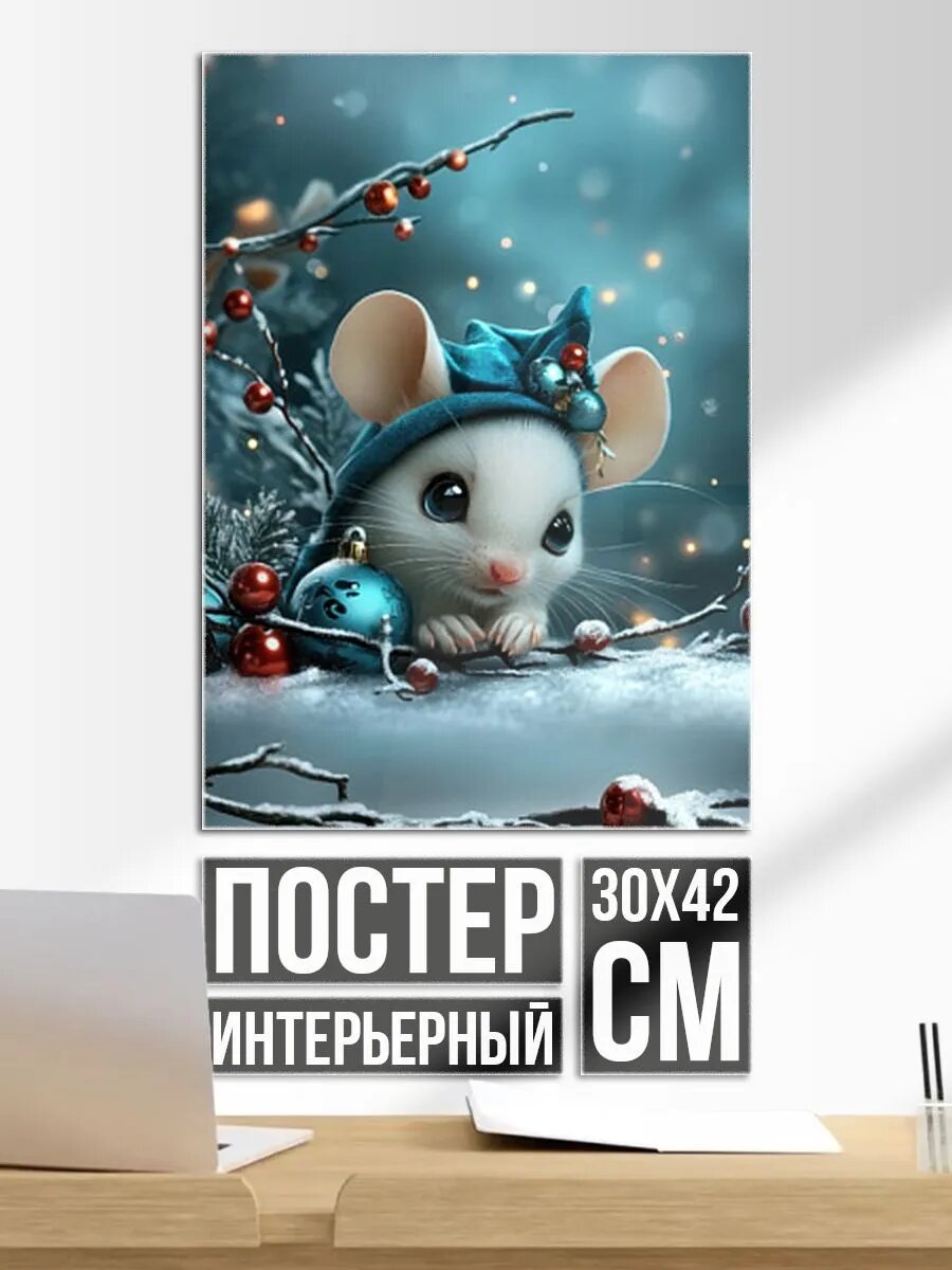 Постер на стену Милая новогодняя мышка