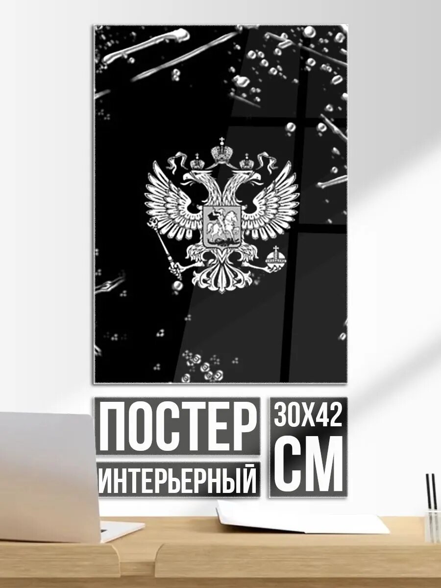Постер на стену Герб РФ черно белые краски