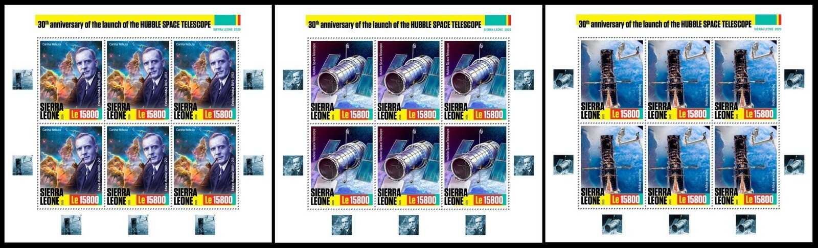 Марки 2020 год Сьерра-Леоне Телескоп Хаббл Космос #12244-12246 ! 3 Целых листа MNH