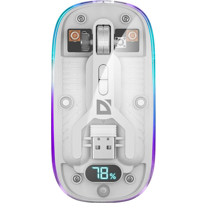 Мышь bluetooth беспроводная Defender MM-999 LED, 2.4+BT, 5кн, 2400dpi, прозрачная/белая