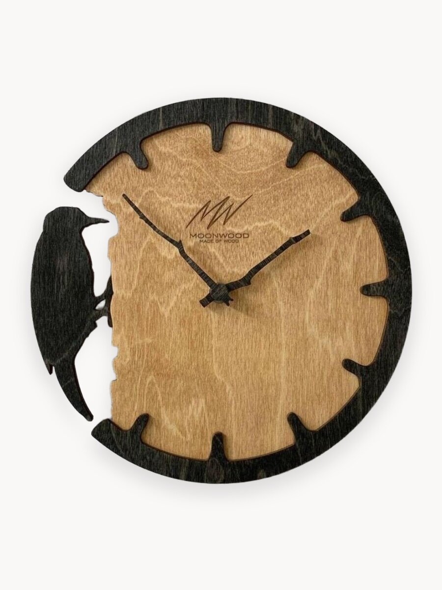 Часы настенные деревянные "Скандинавский дятел" деревянные, бесшумные, подарочные