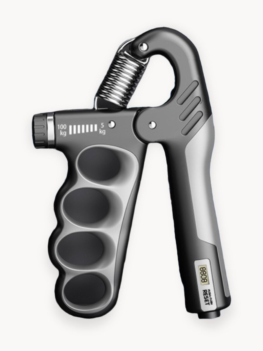 Эспандер кистевой, нагрузка 10-100 кг, черный, со счетчиком регулируемый пружинный для фитнеса рук, Maxintro