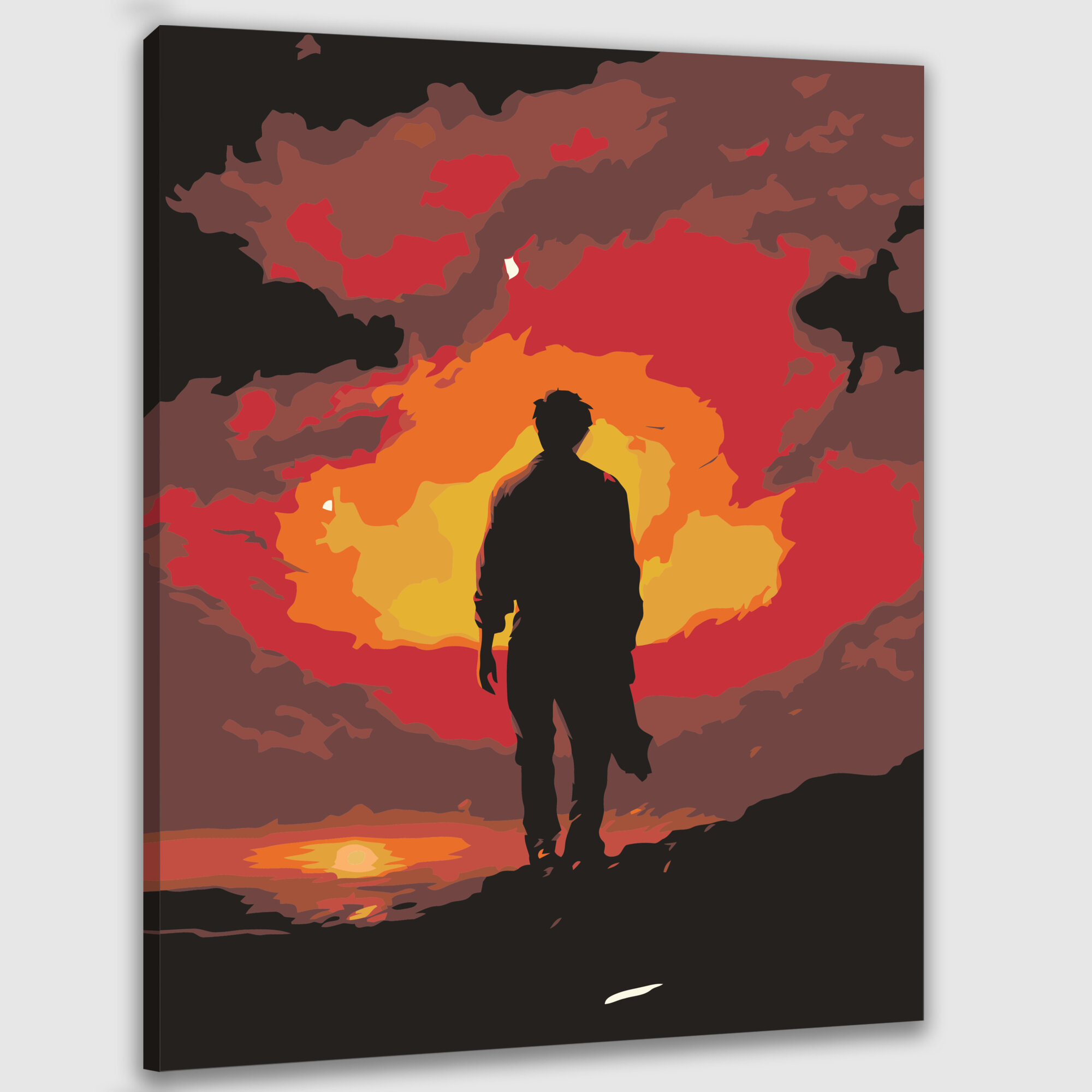 Картина по номерам 40x50 см, цифровая картина, силуэт человека, закатное небо, одиночество, созерцание