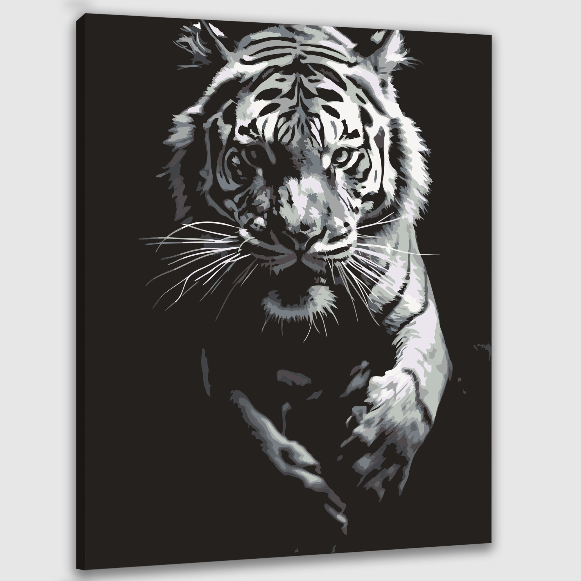 Картина по номерам 40x50 см, черно-белая фотография, тигр, в воздухе, хронометраж, точность, невесомость, элегантность