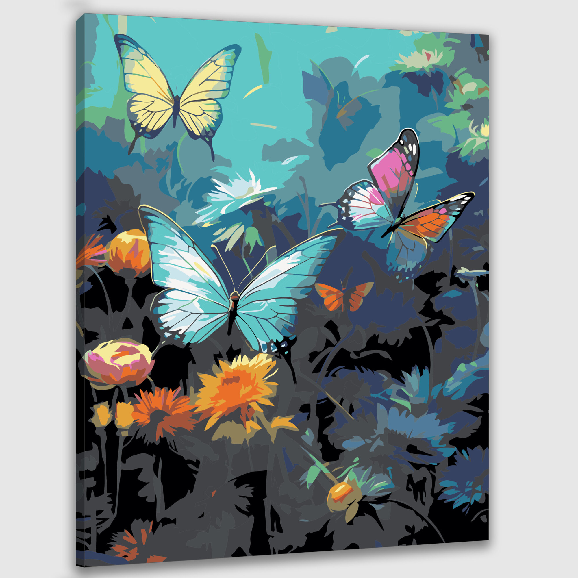 Картина по номерам 40x50 см, фантастический рай, разноцветные бабочки, формы и размеры, порхающие, солнечный луг