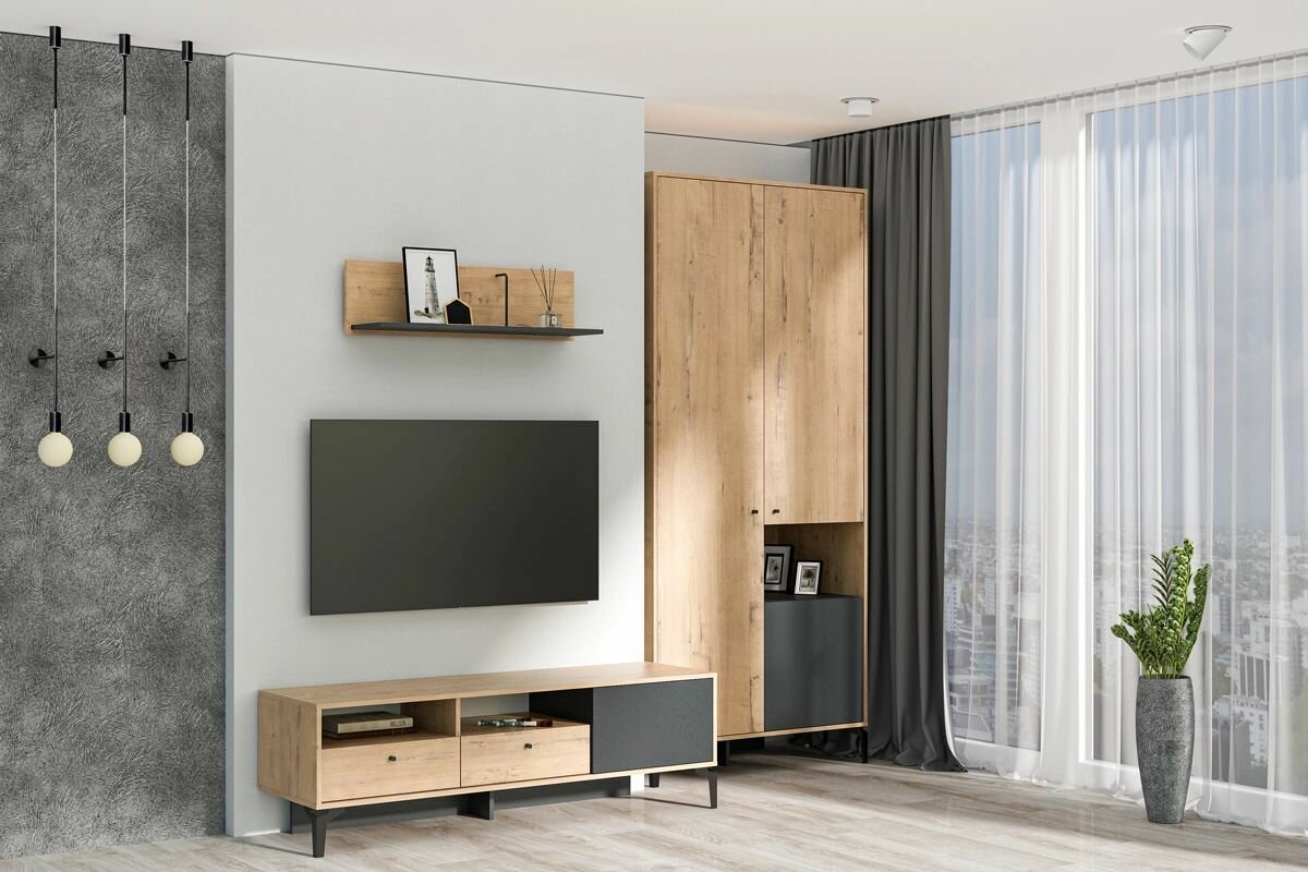 Гостиная МС Лион набор 6, ширина 258 см, комплект мебели в гостиную, тумба под тв, полка