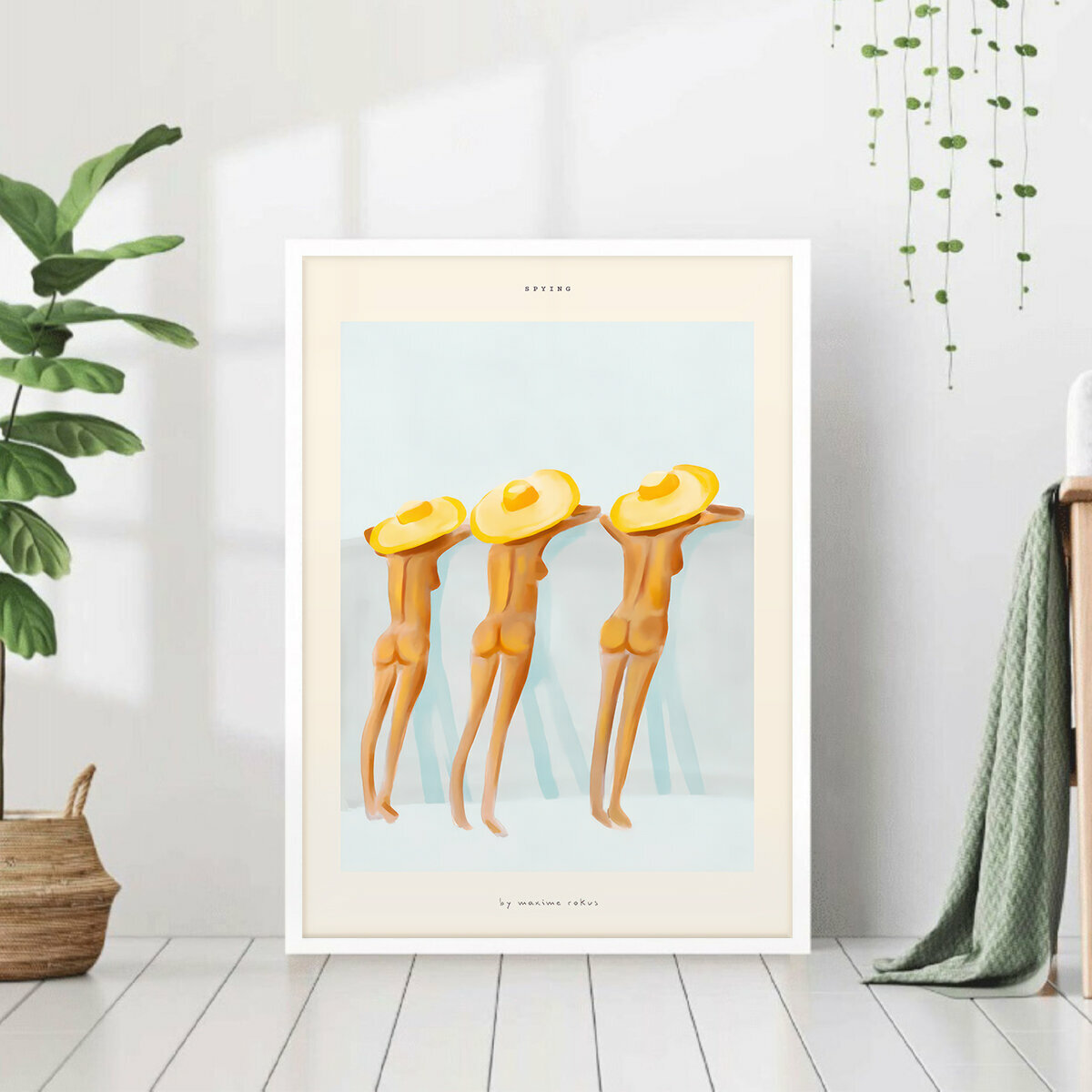 Постер "Девушки на пляже" в белой рамке 40х50 см для интерьера на стену