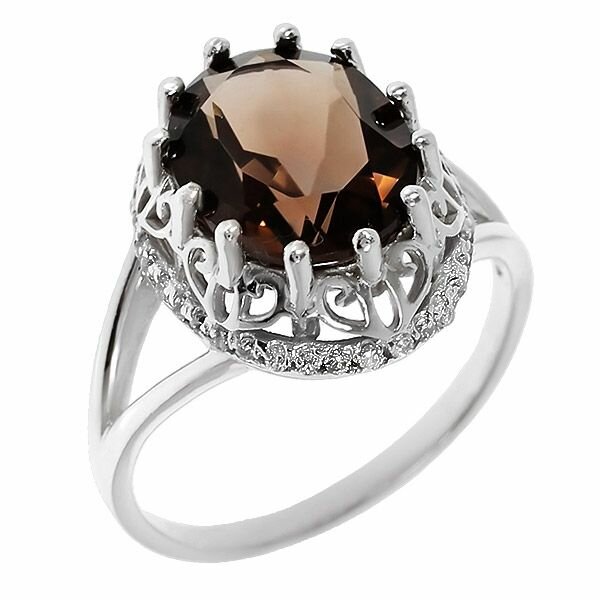 Кольцо тонкое, серебро, 925 проба, родирование, фианит, раухтопаз