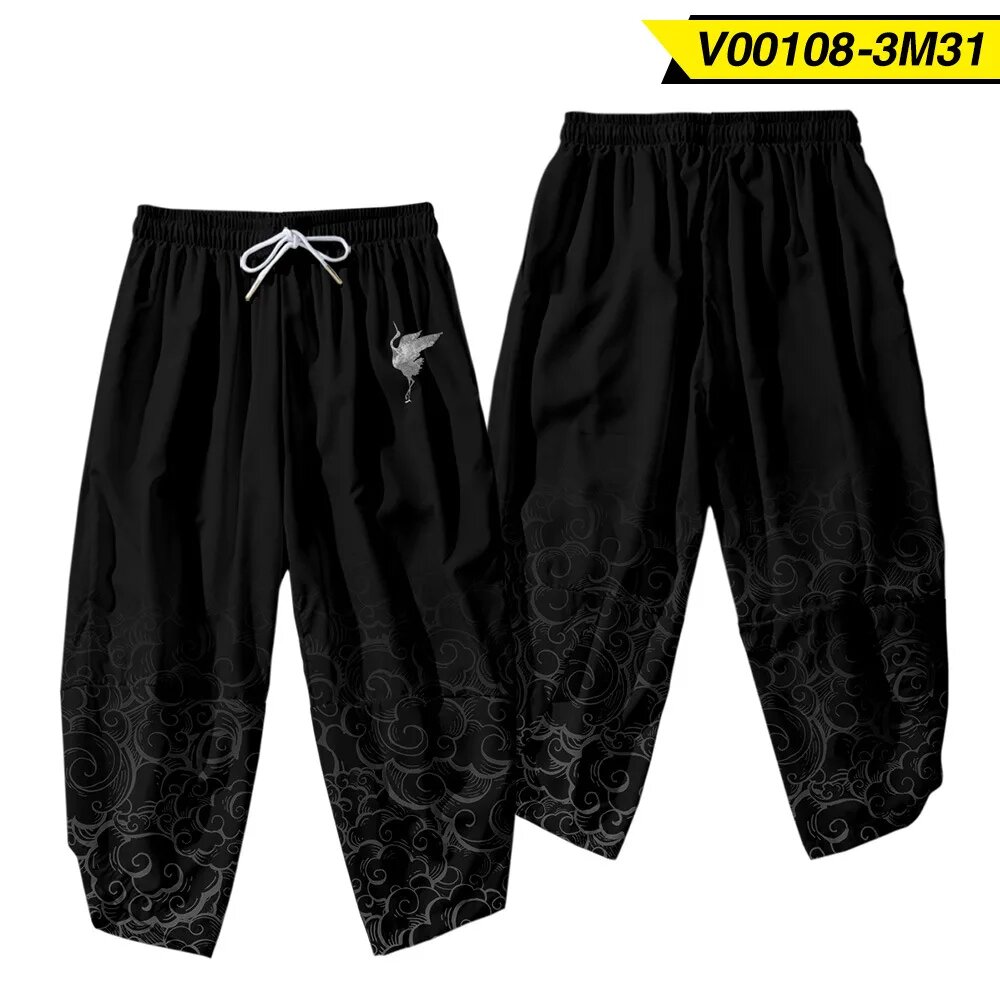 Мужской традиционный кимоно самурая из полиэстера Черный, XXL, pant 4