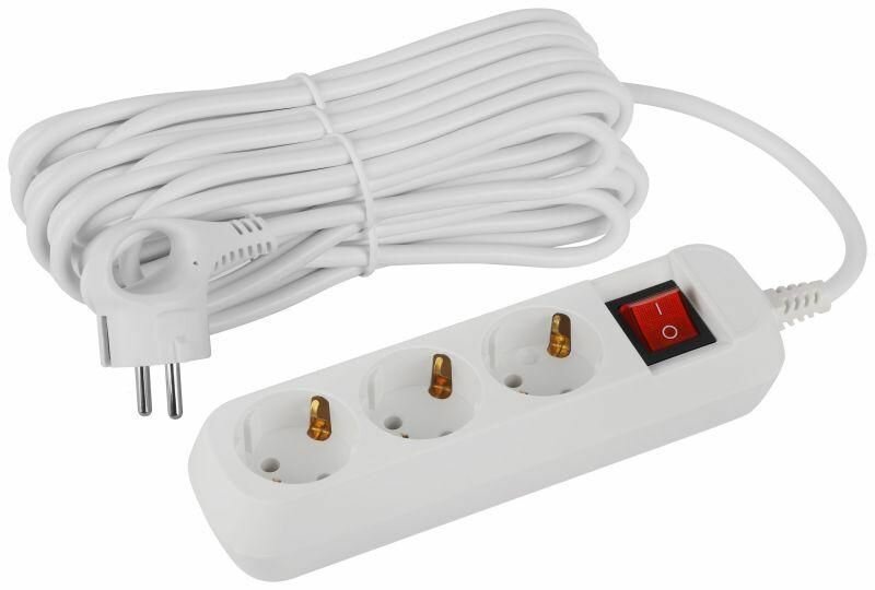 Удлинитель электрический UDL-16-3100-ES Greenline 3 розетки с заземлением с выключателем 10м ПВС 3х1кв. мм Эра Б0065040