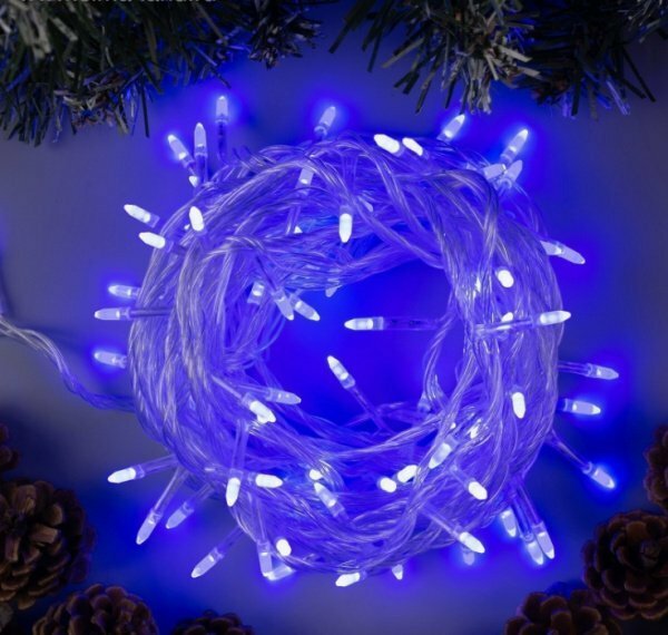 Гирлянда «Нить» 10 м, IP20, прозрачная нить, 100 LED, свечение синее, 8 режимов, 220 В