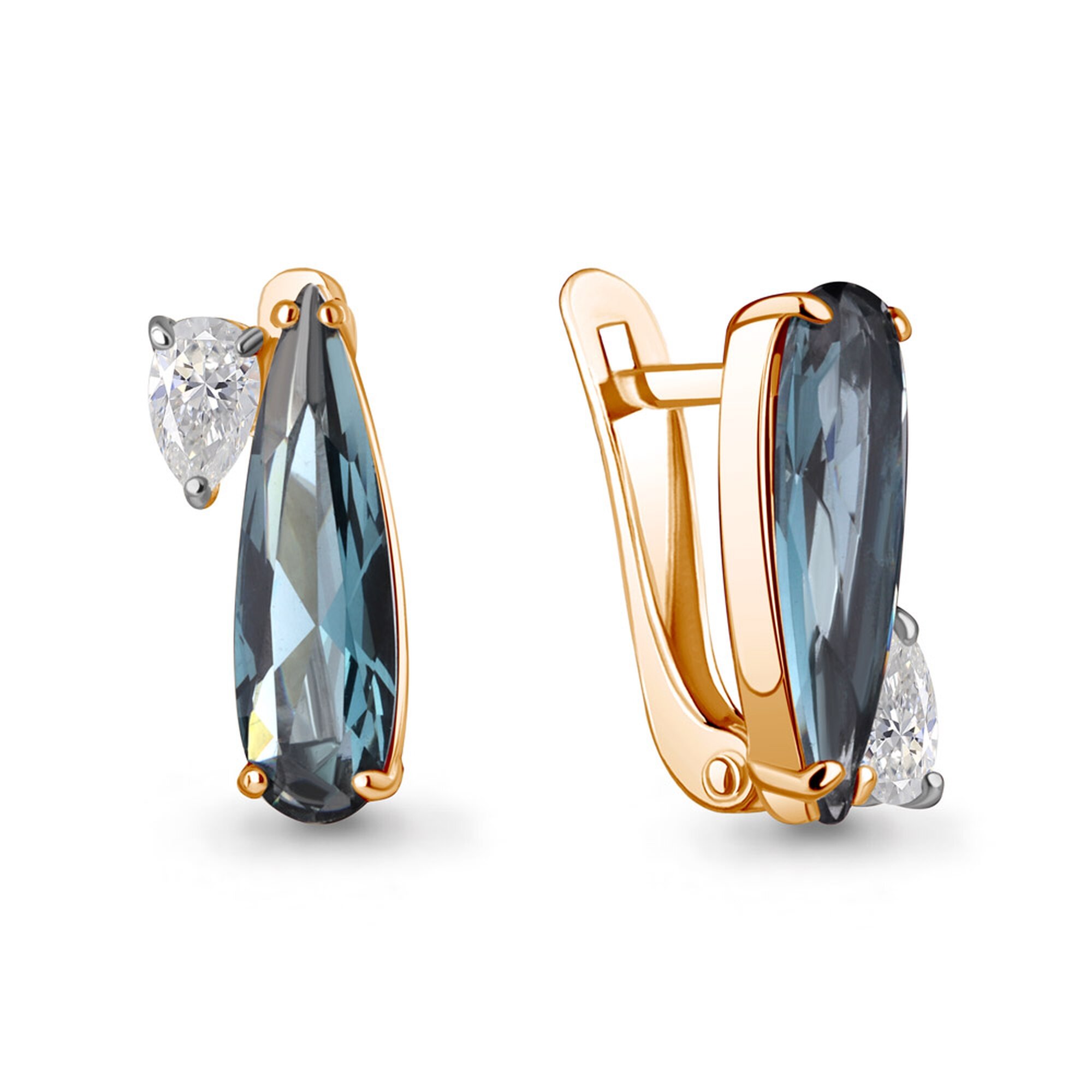 Серьги, серебро, 925 проба, золочение, фианит, Лондон топаз