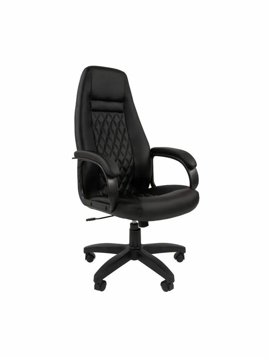 Кресло руководителя, офисное Виконт, на колесиках, с подголовником, 65,5х52х121.5 см, Черный, экокожа
